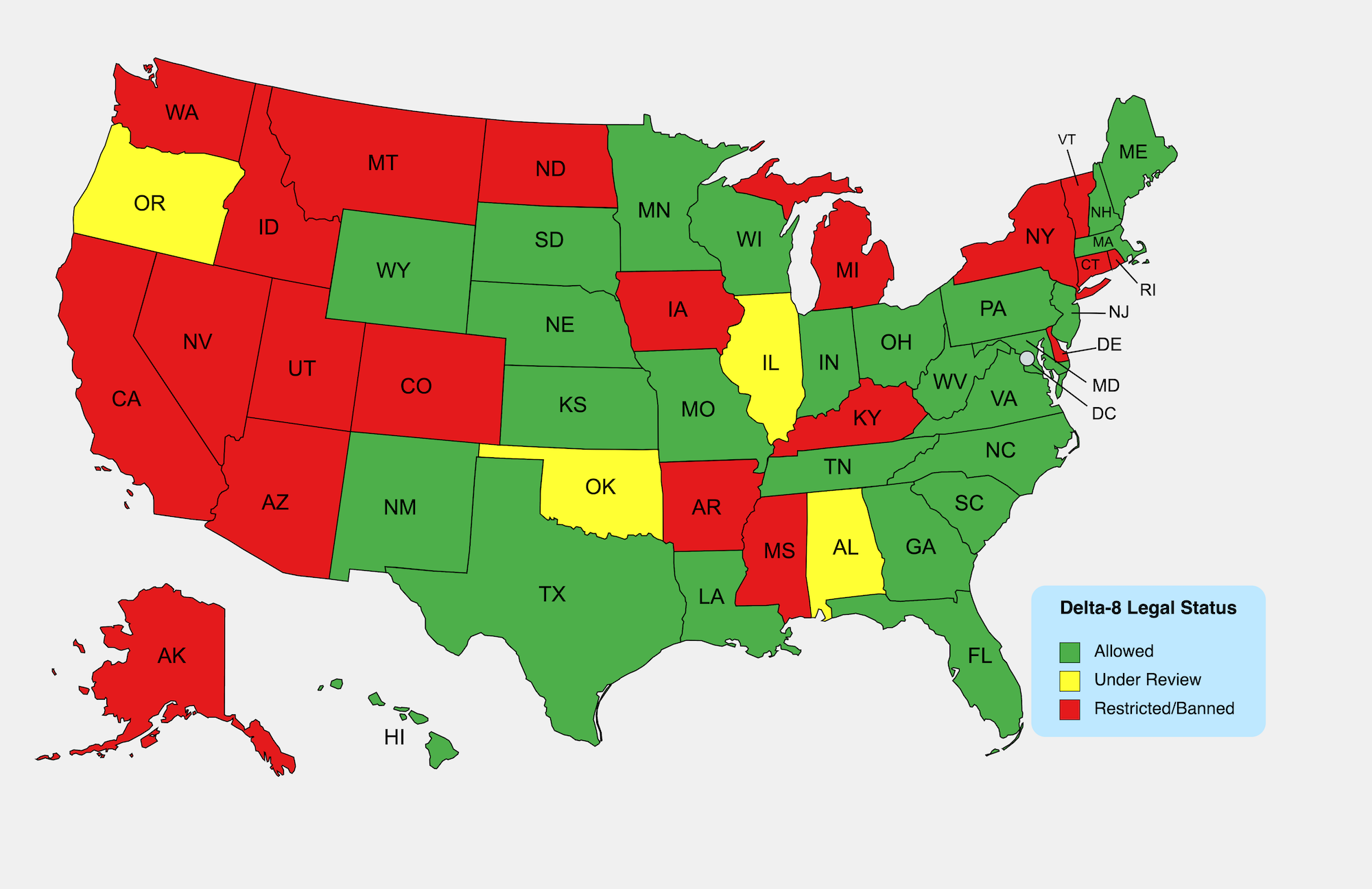 Where is Delta-8 THC Available or Banned? (Map of States)